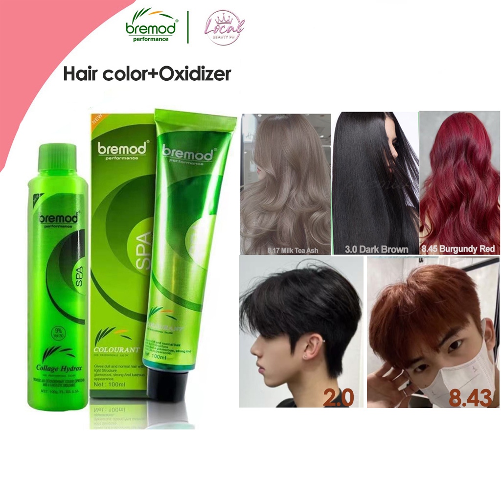 Bremod Hair Color with Oxidizing 100 ml (2in1) Set Ash Brown Blond Dark ...