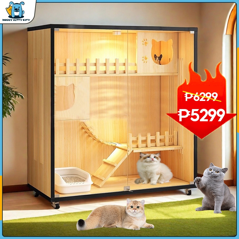 Cat Cage Cat Villa Cat Cabin Solid Wooden Large Display Cabinet Multi ...