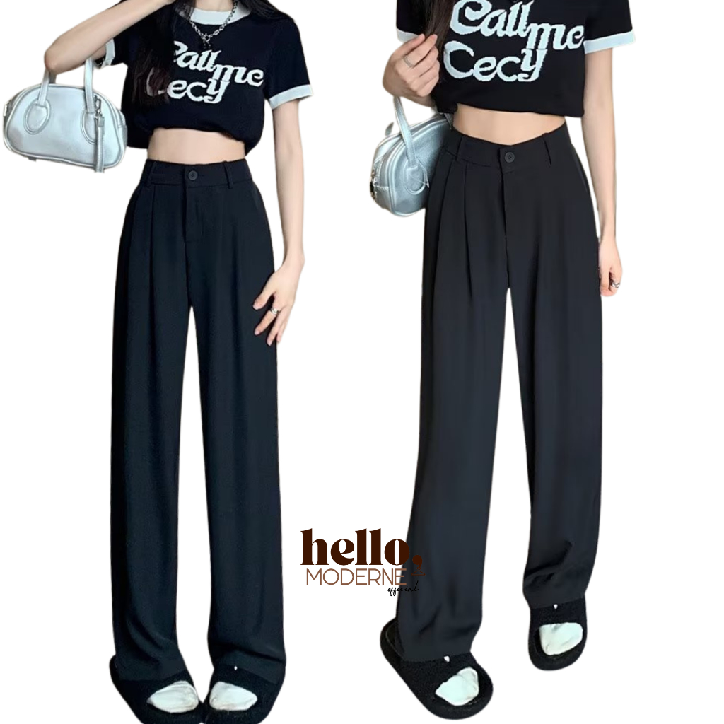 Hello Moderne High Waist Trouser Pants Stretch Garter Waist Casual ...