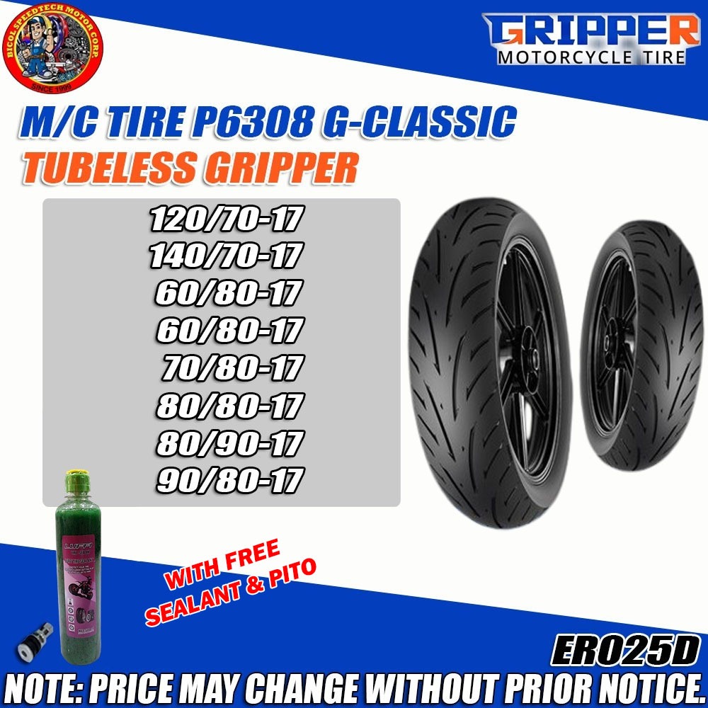 GRIPPER MOTORCYCLE TIRE TUBELESS P6308 G-CLASSIC (ER025A) | Shopee ...