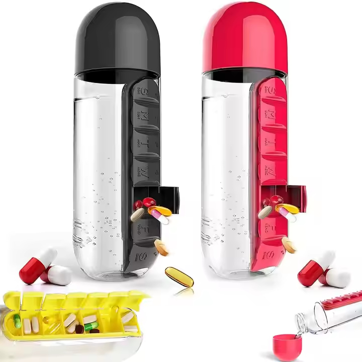 KM 2 in 1 Pill and Vitamin Medicine Organizer Water Bottle Tumbler ...