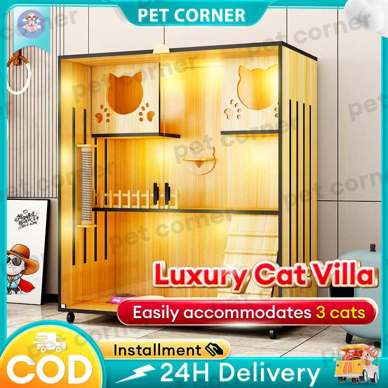 Large Cat Villa Cat House Solid Wood Multi-Layer Cat Cage Home Indoor ...