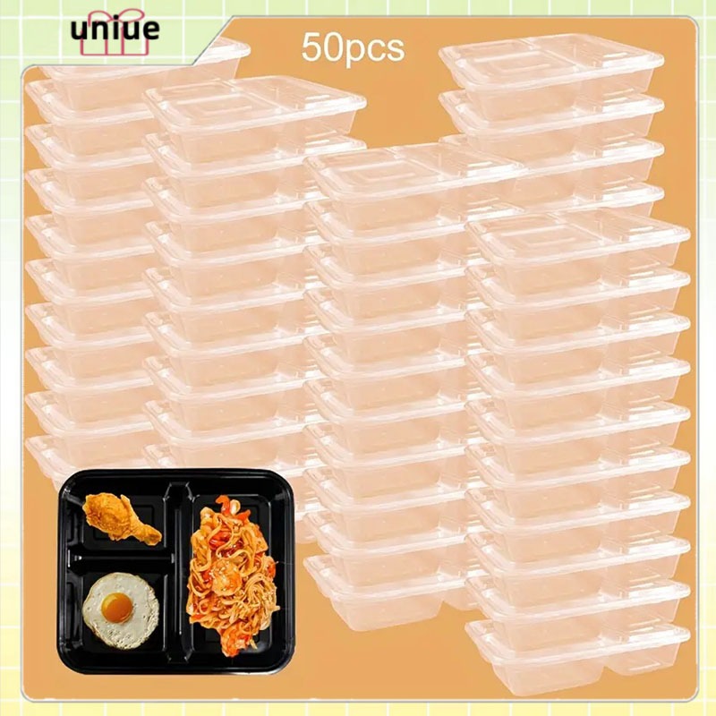 50pcs Transparent Lunch Box With Plastic Lid Disposable Takeaway ...