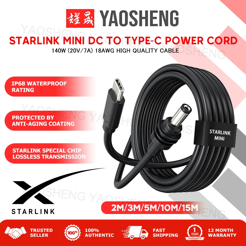 Starlink Mini 5M/10M/15M DC To Type-C Power Cable 100W USB Type-C ...