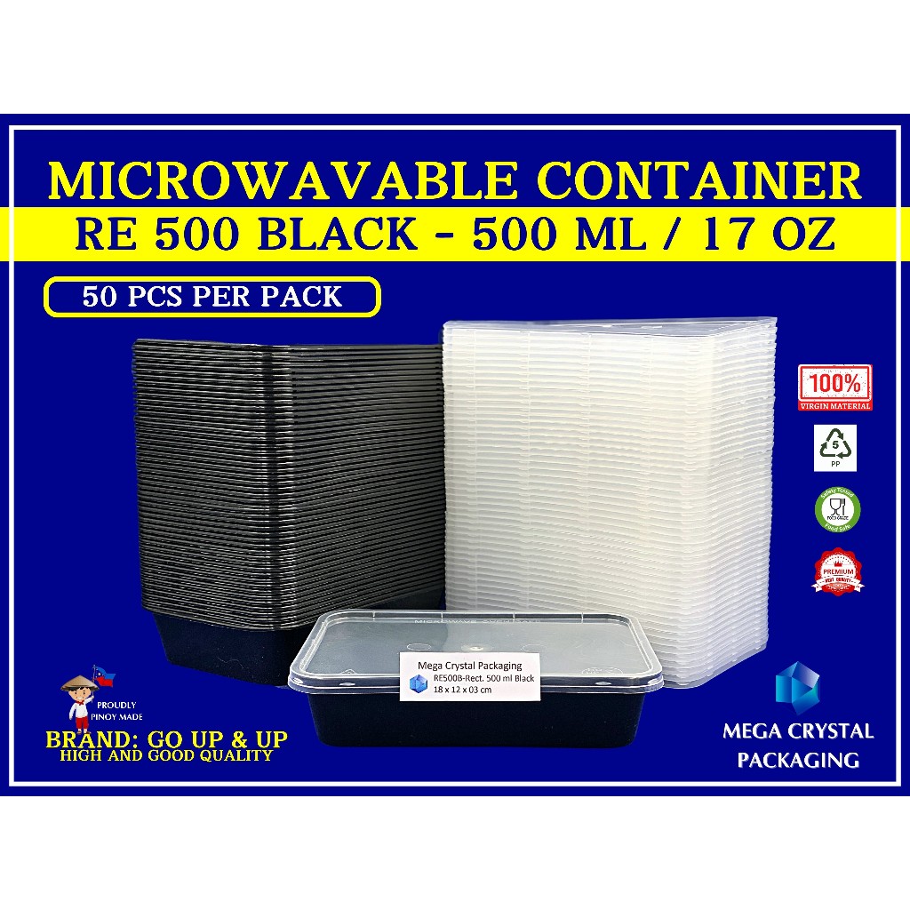 [ 50 Pcs. ] Microwavable Plastic Container RE 500 B - Rectangular 500 ...