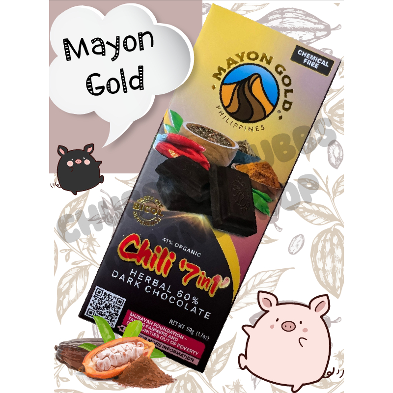 Mayon Gold 60% Chili 7 in 1 Herbal Premium Hand Crafted Dark Chocolate Bar | Shopee Philippines