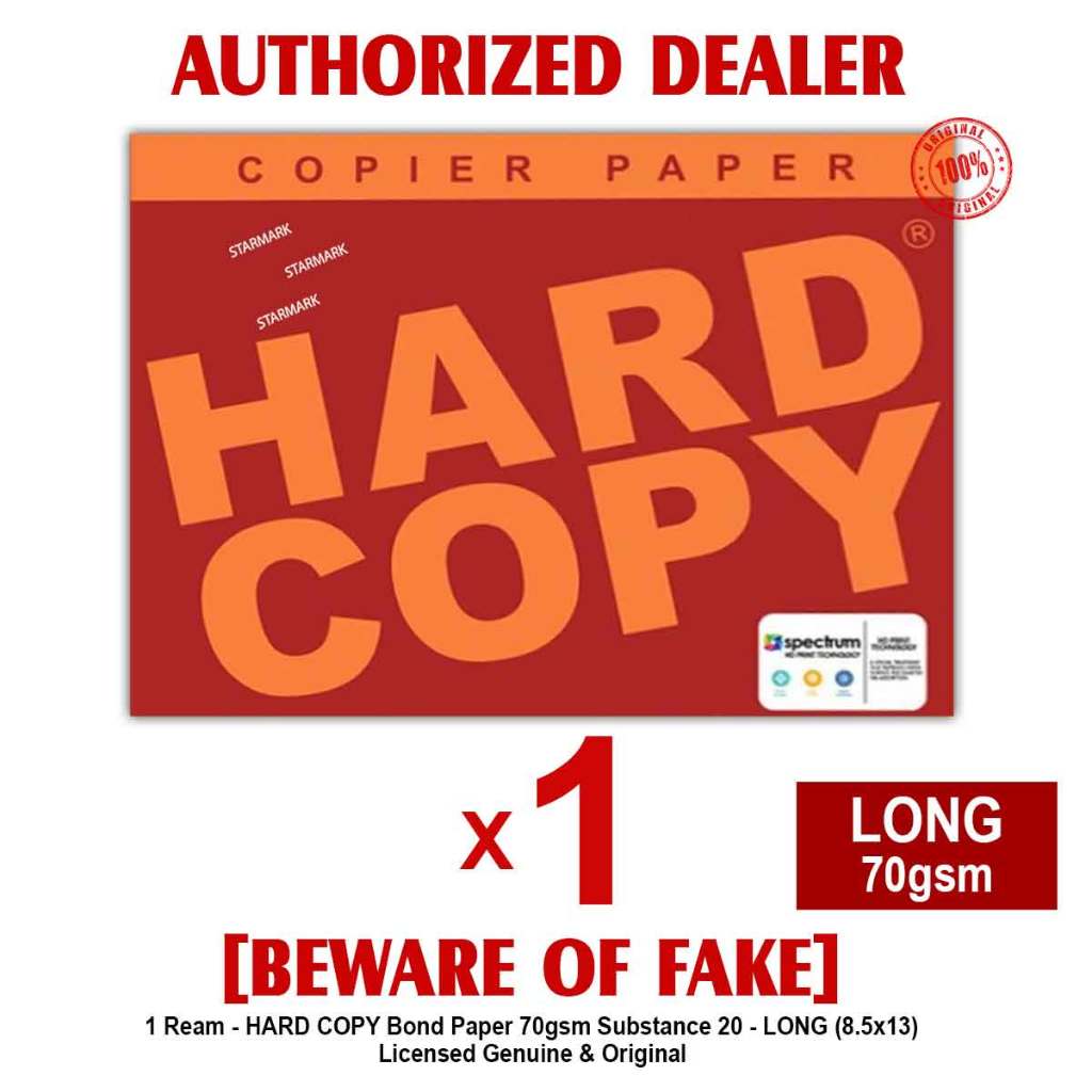 HARD COPY Bond Paper Papers LONG 8.5x13in 70gsm Sub. 20 Copy Paper RED ...