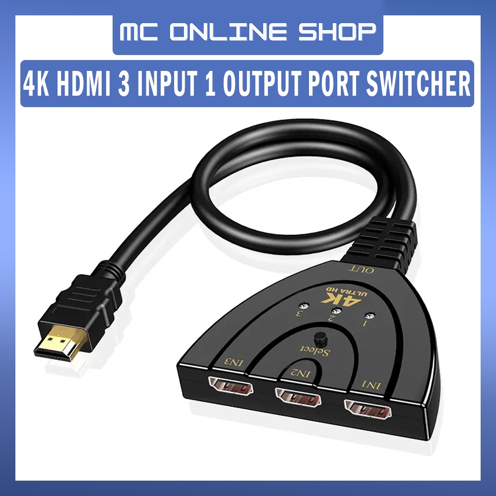 HDMI Switcher 3 Input Source 1 Output Display Adapter Cable 4K For PC ...