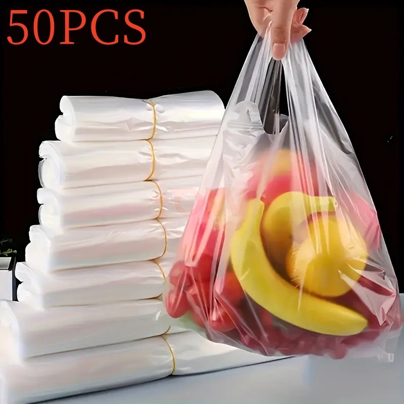 50PCS White plastic bag food price tote bag large thick transparent ...