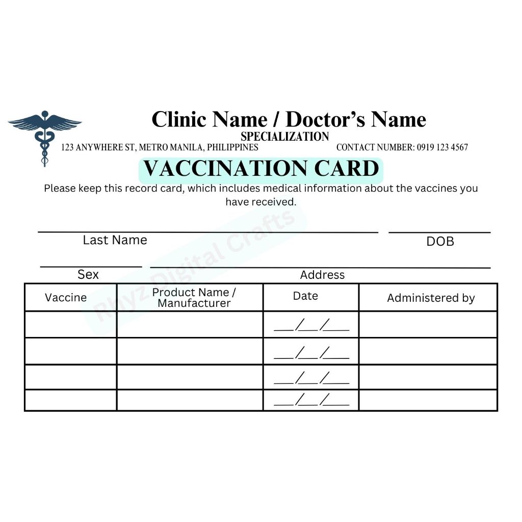 Vaccination Card (Adult / Kids) 3"x5" size, 1/8 index card ...