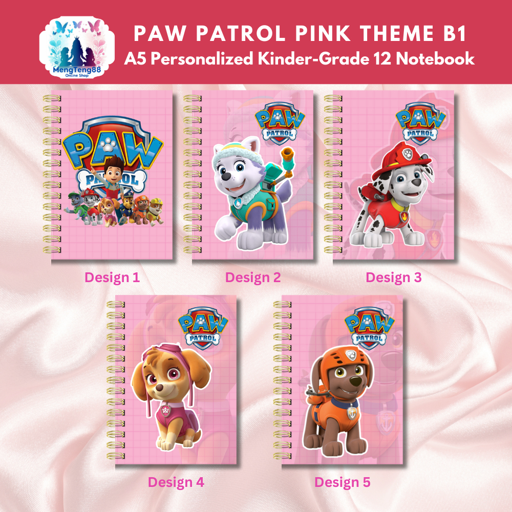 Paw Patrol Pink Theme B1 Personalized Notebook Kinder-Grade 12 A5 (14cm ...