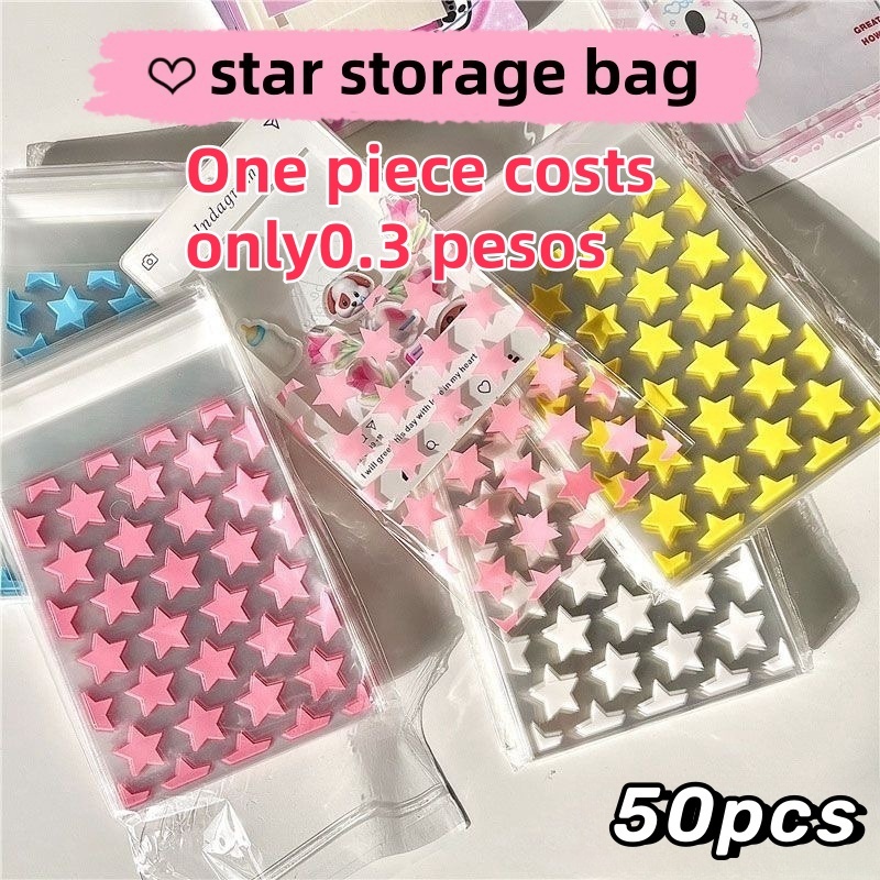 50pcs Ins Color Star Self Sealing Bag Transparent OPP Bag Jewelry Gift ...