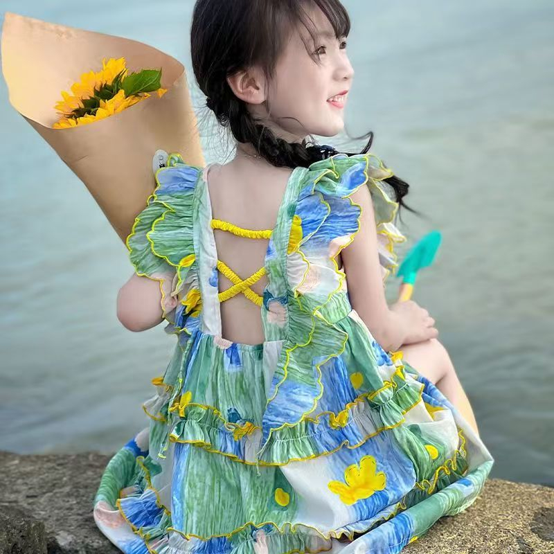 Girls sweet dress summer children backless princess dress children's ...