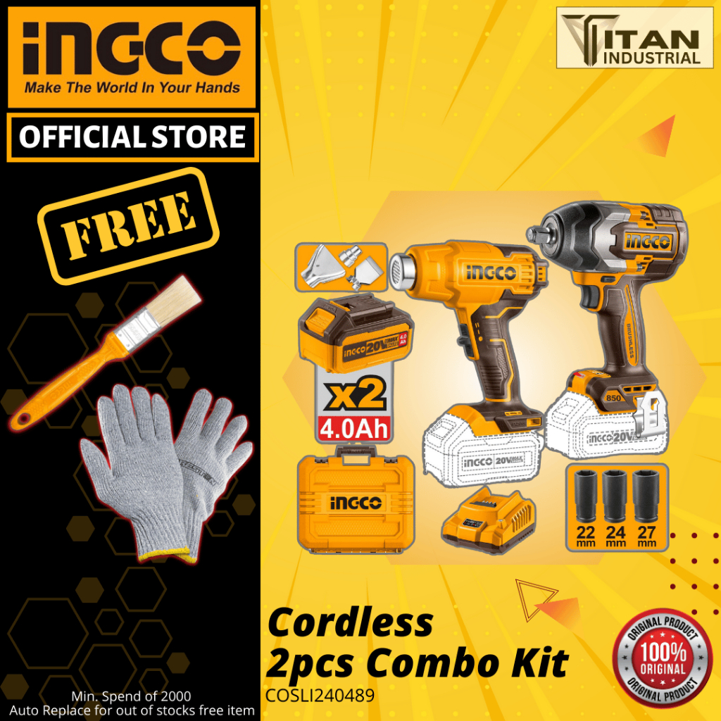 INGCO Cordless 2pcs Combo Kit COSLI240489 • Tm ss | Shopee Philippines