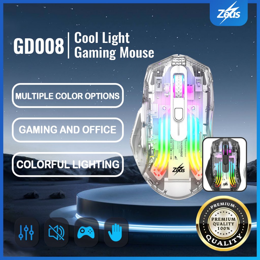 Zeus® GD-008 6-button transparent RGB mechanical Bluetooth/wireless ...