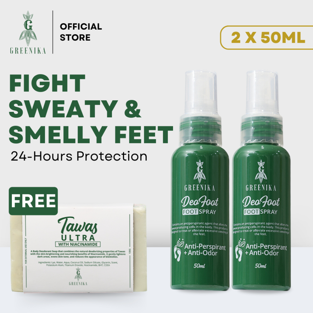 [ 2PCS 50ML FOOT SPRAY WITH FREE TAWAS ULTRA SOAP ] Greenika DeoFoot ...