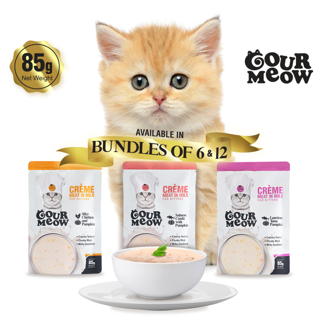 GourMeow Creme Kitten Wet Food Pouch Chicken Salmon Tuna in Goat Milk 85g Bundles Collection ...