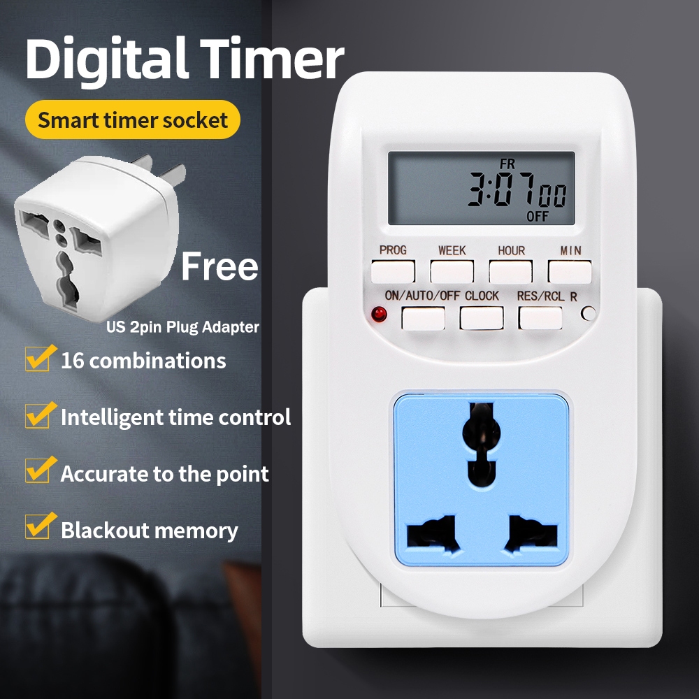 Digital 16 Set Timer Socket Programmable Electronic Timer Lighting Switch With US 2 Pin Plug ...