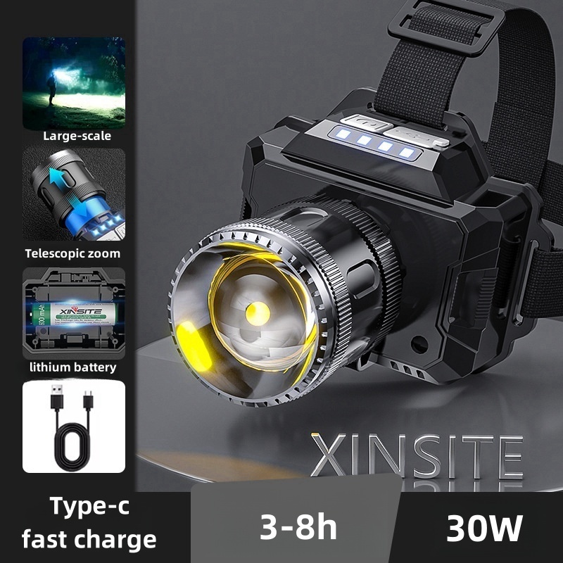 Zoomable Headlight Flashlight Rechargeabl Waterproof Headlamp Induction ...