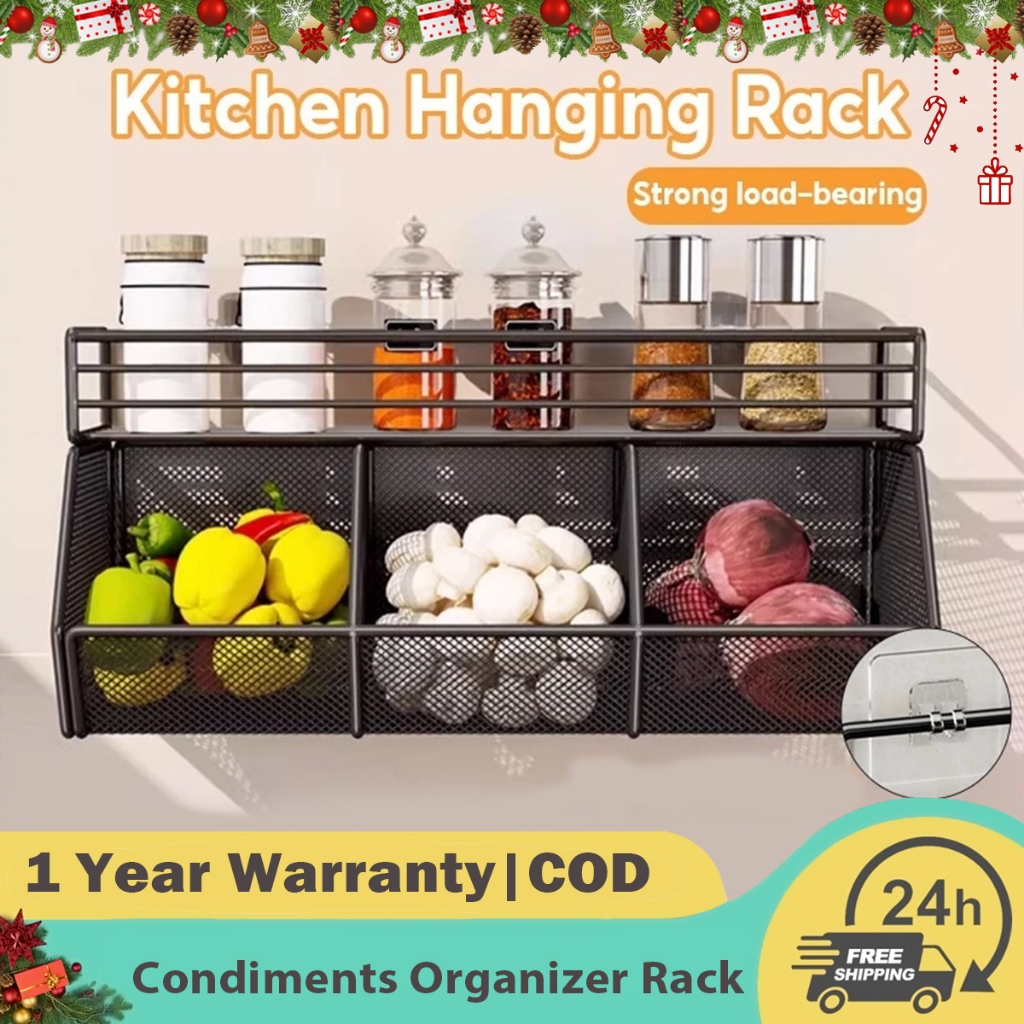 2 Layer Wall Mounted Condiments Organizer Rack Kitchen Spice Storage ...