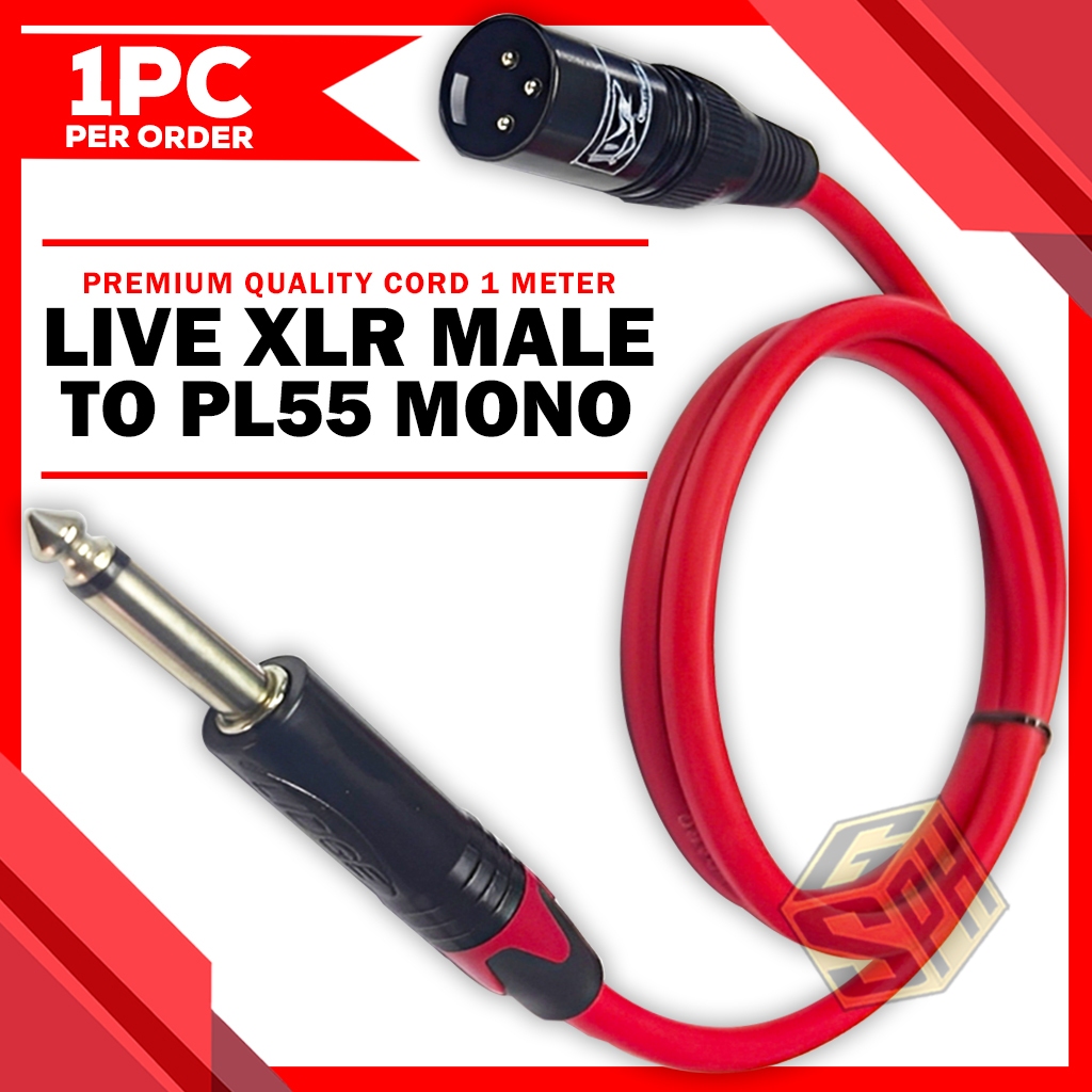 LIVE XLR 3 Pin Male To PL55 6.35MM Mono Plug Premium Quality Cord (1 ...