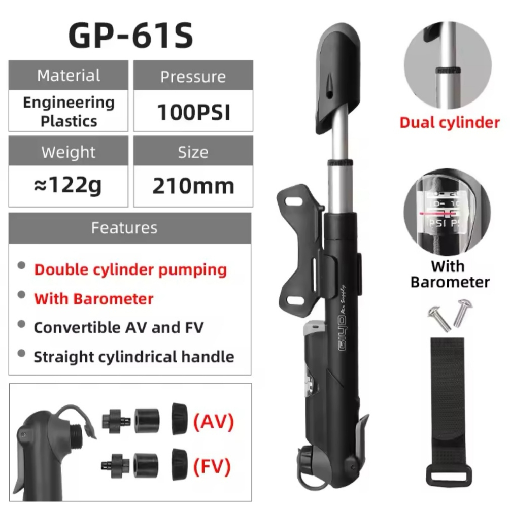 【Topway】GIYO GP-61S Bicycle Hand Pump Portable Pump Double Action W ...