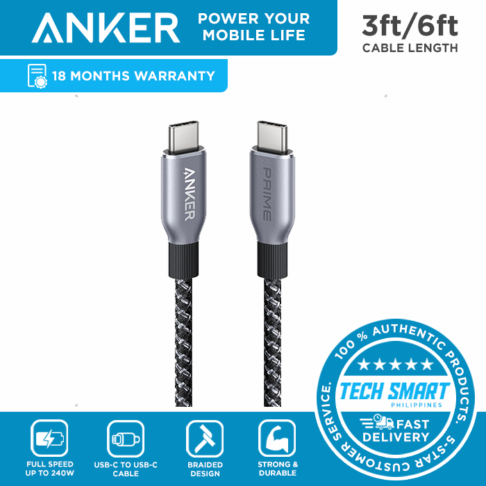 Anker Prime USB C to USB C Cable, 240W 3 FT Fast Charging Type C Cable, Upcycled-Braided Nylon ...