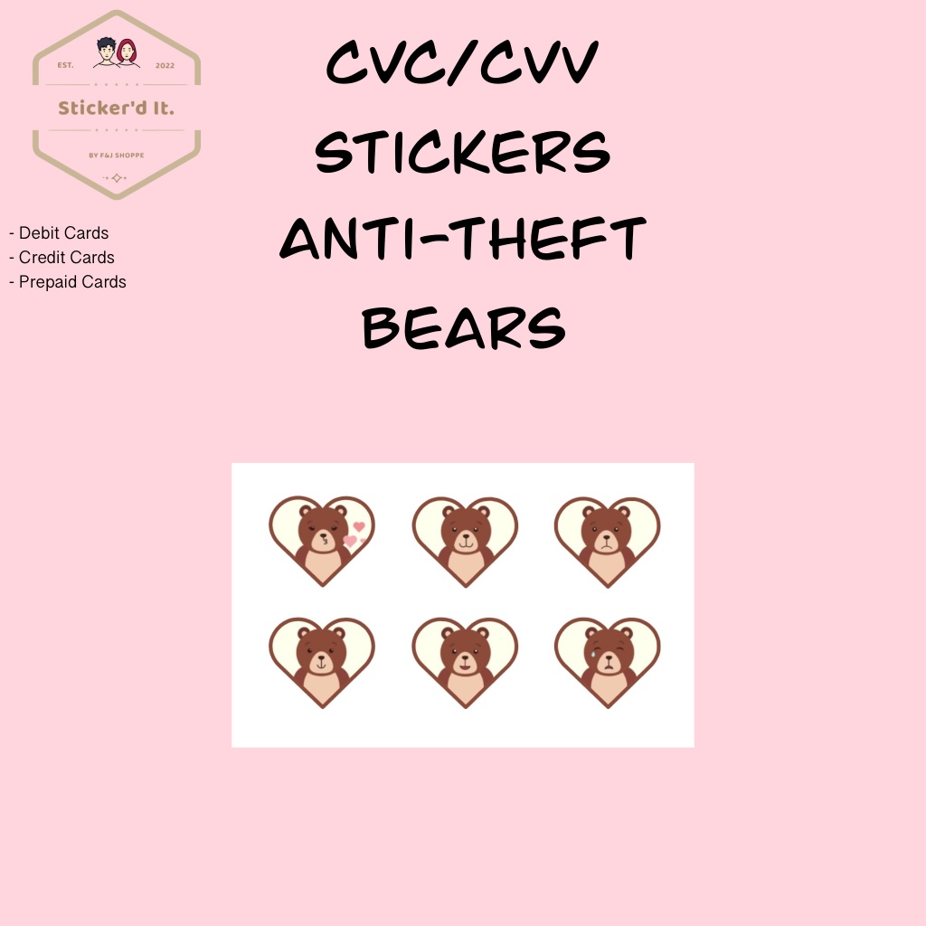 Cute Bears CVV/ CVC Stickers (Anti-Theft Stickers for ATM and Credit ...