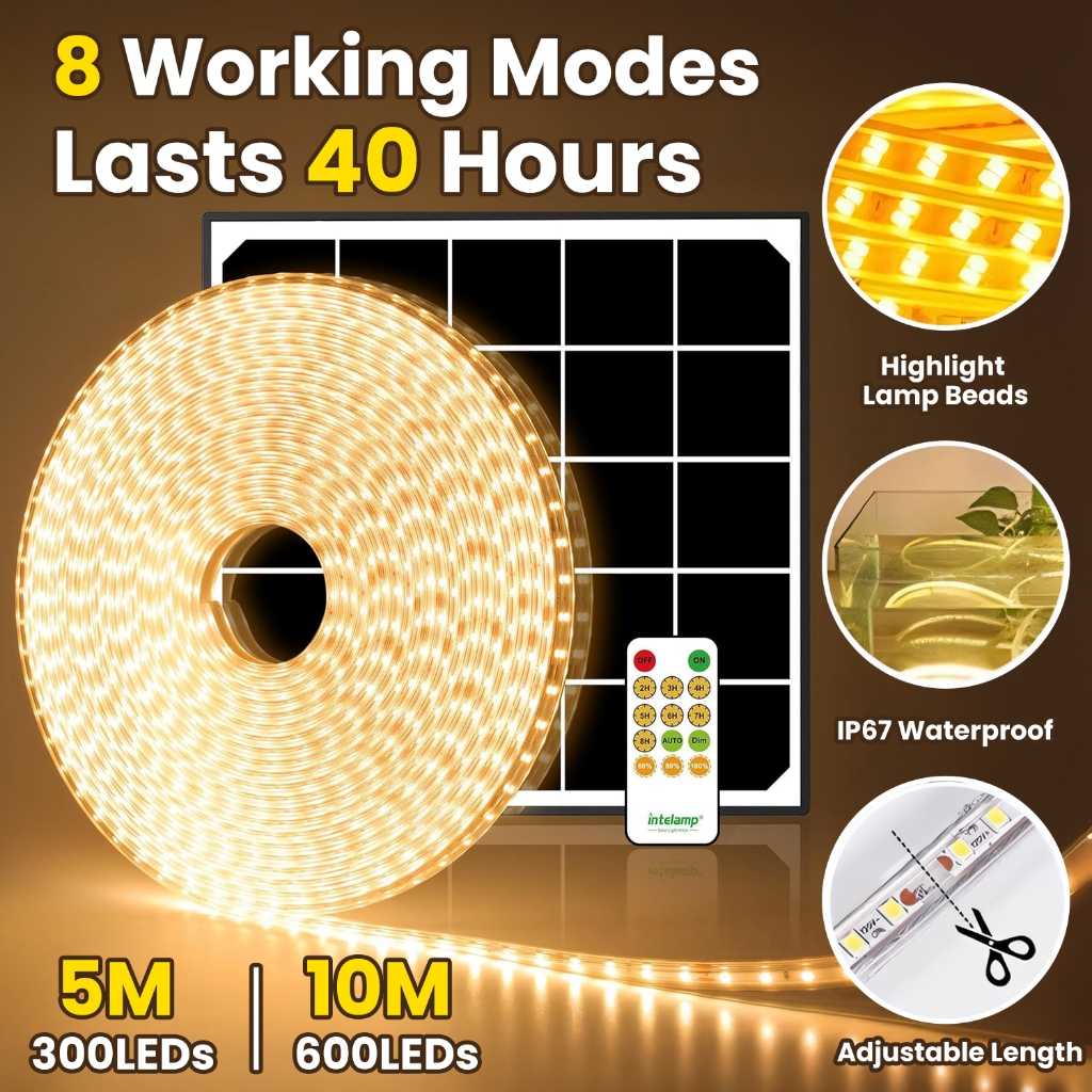 10M 600LED Solar Strip Light Outdoor IP68 Waterproof LED Light Strip 8 ...