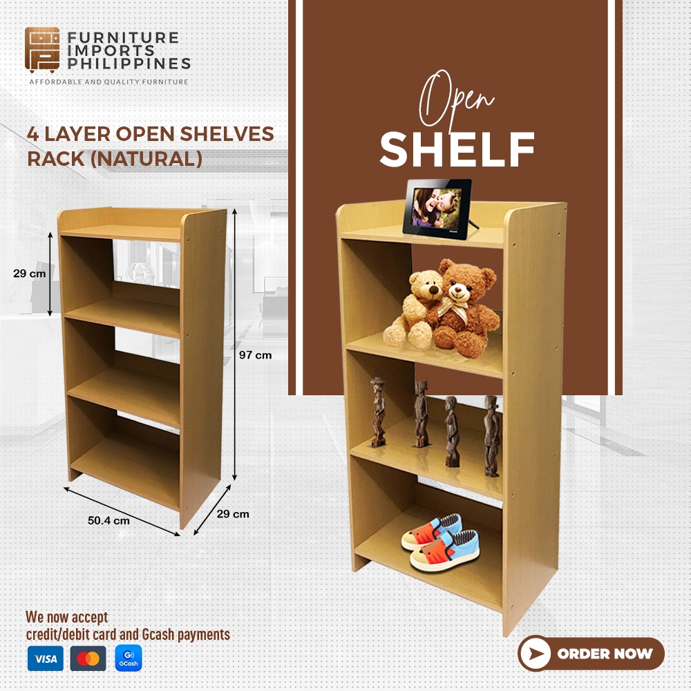 Felix 4 -Layer Multipurpose Open Display Rack – Laminated Wood Bookcase ...