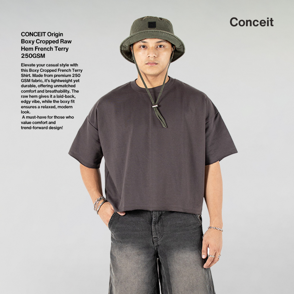CONCEIT Origin Boxy Cropped Raw Hem French Terry 250GSM | Shopee ...