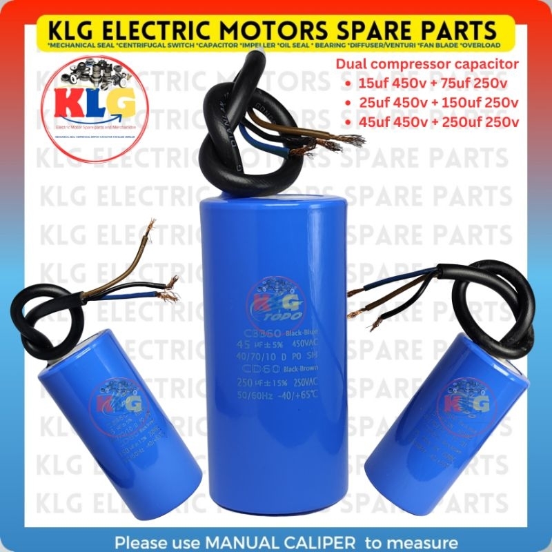 Dual capacitor Air compressor capacitor 15uf 25uf 45uf vespa 3 wires ...