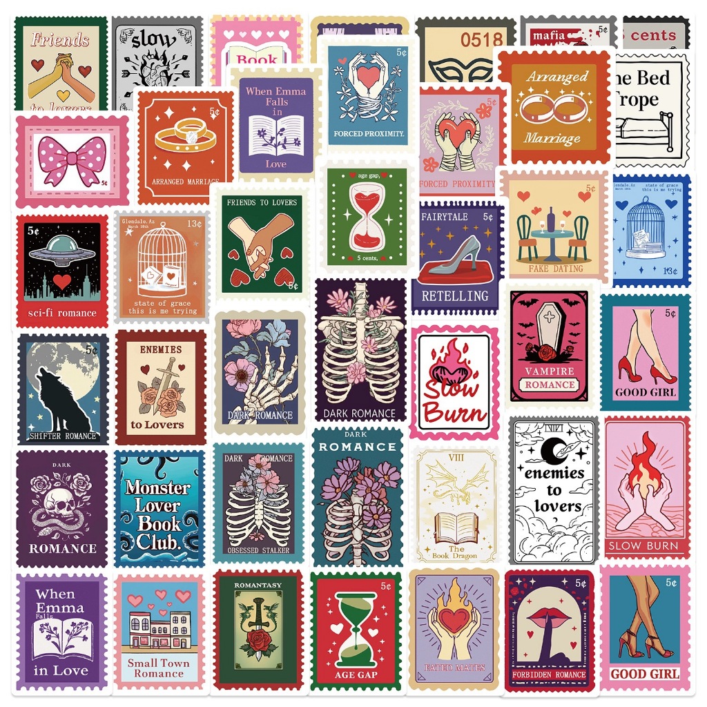 50Pcs/Set Books Stamps Art Series Stickers DIY Fashion Waterproof ...
