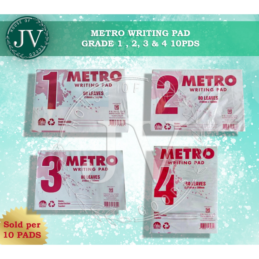10pds Metro Writing Pad for Grade 1,2,3,4 80lvs | Shopee Philippines