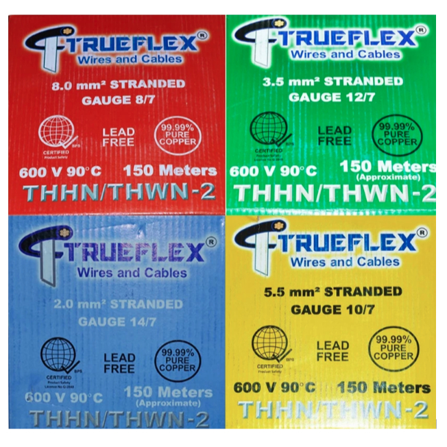 TRUEFLEX THHN/THWN Wires and Cables #8/7 8.0mm/#10/7 5.5mm/#12/7 3.5mm/#14/7 2.0mm (150meters ...