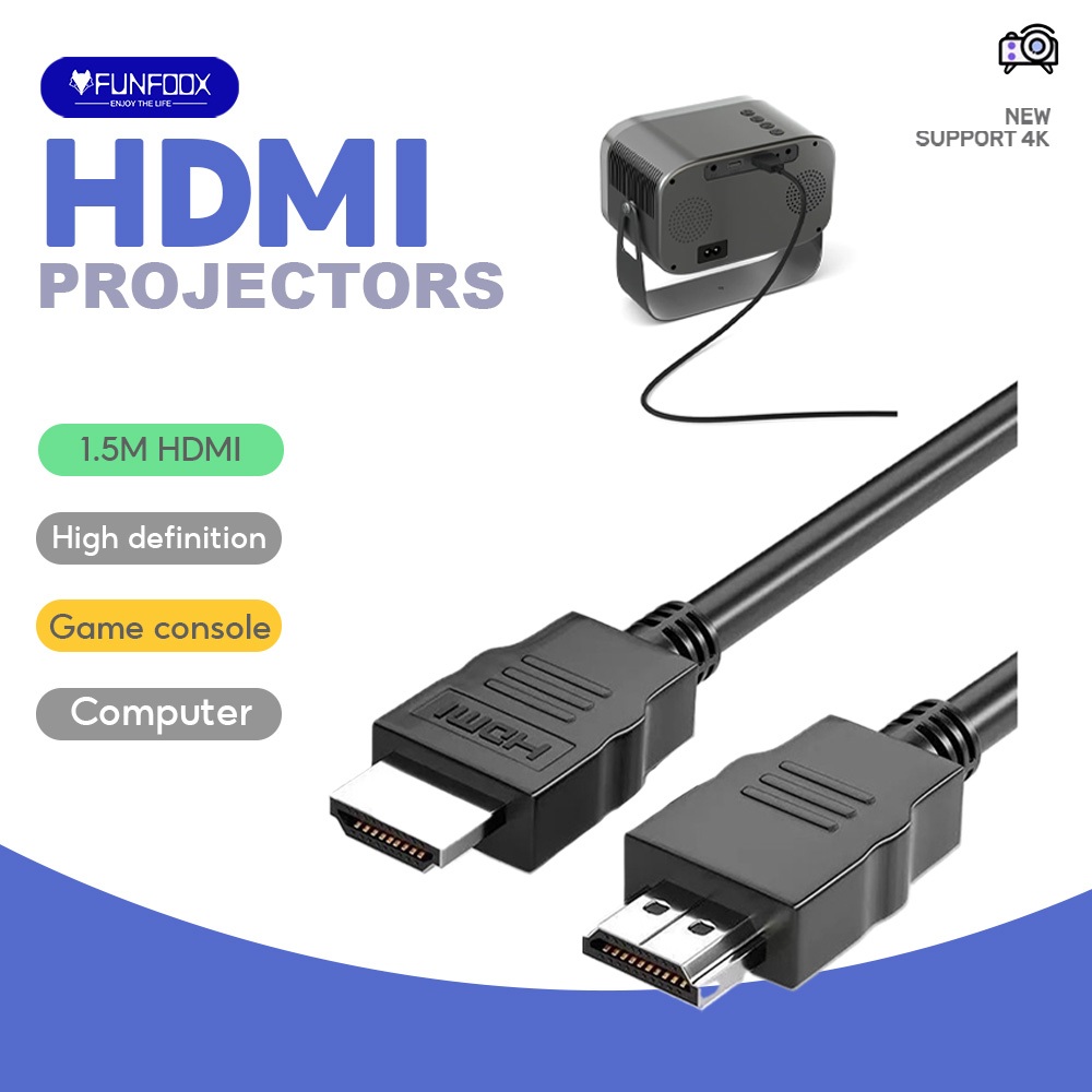 FUNFOOX HDMI 4k 1.5m Ultra HD Set Top Box Projector Cable Accessories ...