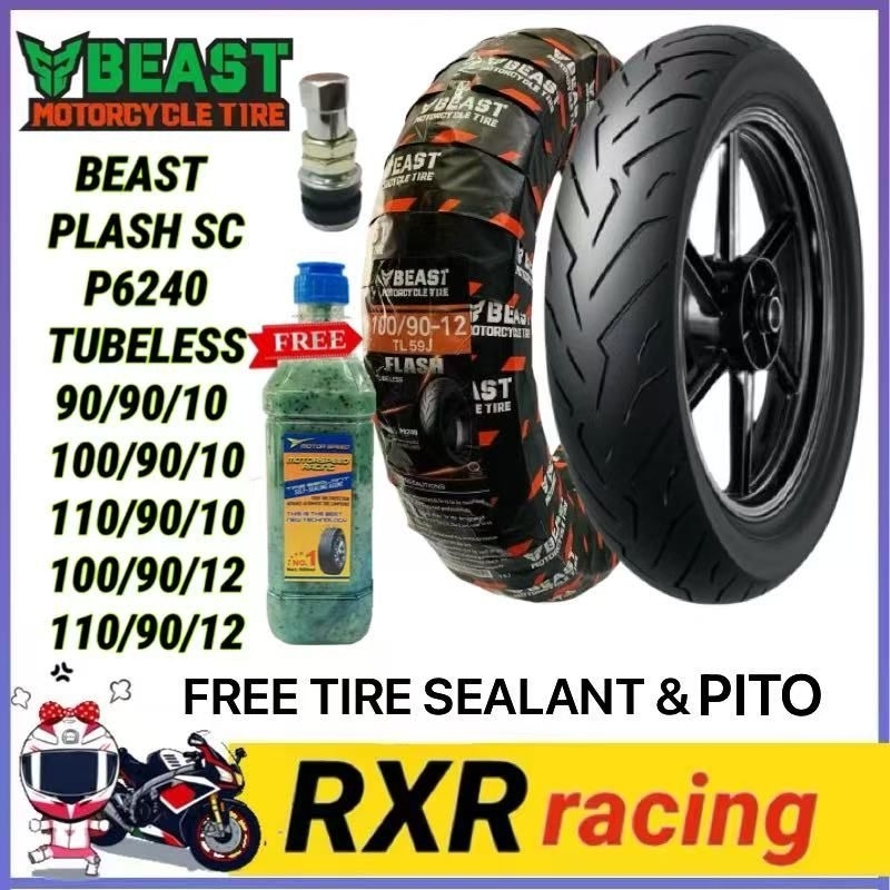 BEAST FLASH/P6240 TUBELESS TIRE BY 10/12 For Motorcycle Free Pito ...