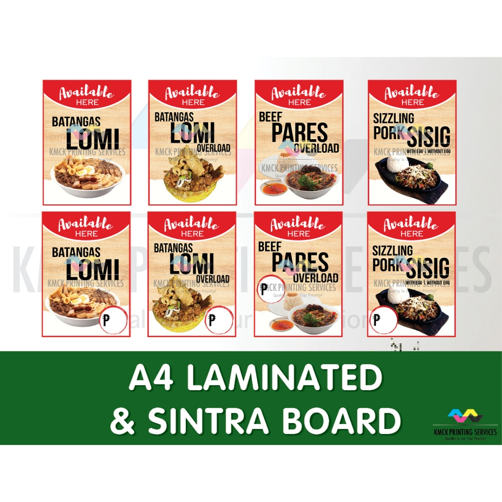 Food Signages Batangas Lomi Overload, Pares Overload, Sisig with Rice ...