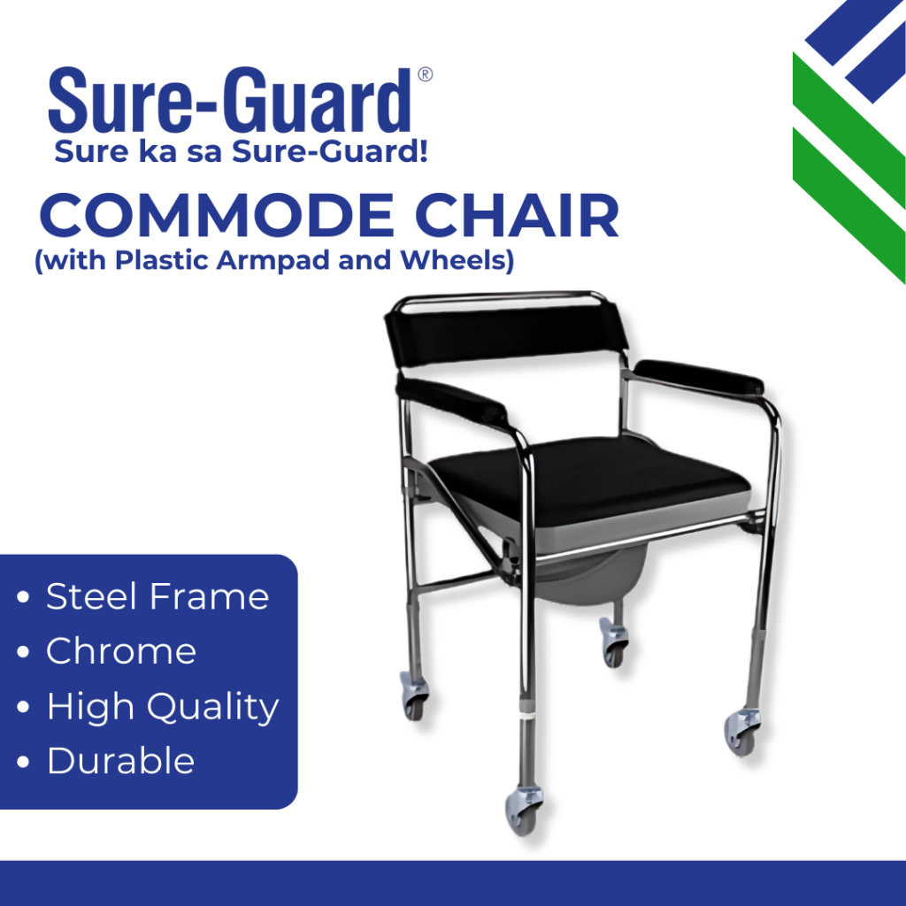 Sure-Guard Commode Chair (with plastic arm pad and wheels) | Shopee ...