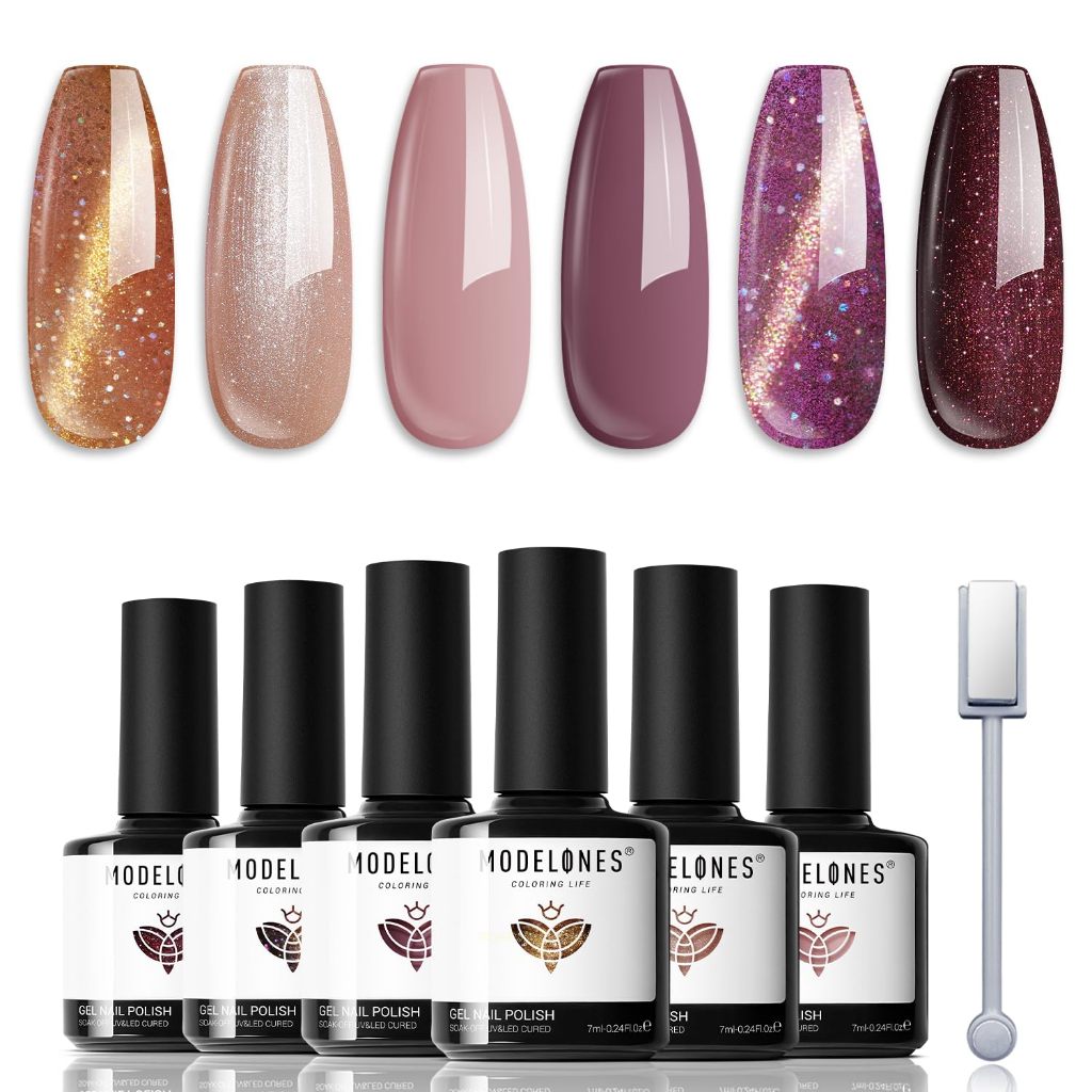 Modelones Cat Magnetic Eye Gel Nail Polish Set Glass Bottle 6 Colors ...