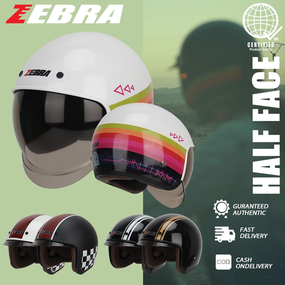 Zebra 603 Half Face Helmet Motorcycle Classic Helmets for Woman Retro ...