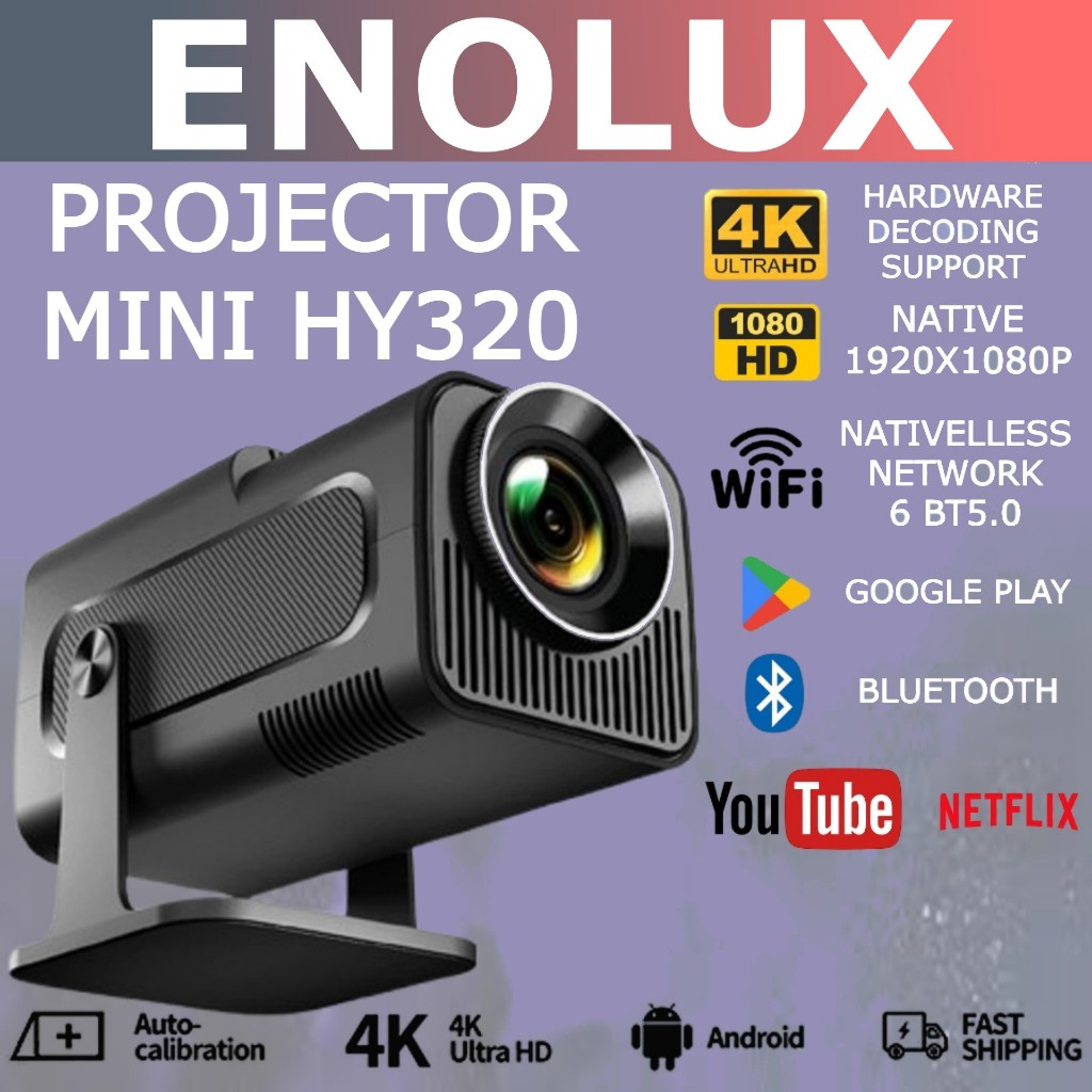 Projector Mini HY320 Portable Android 1080P 4K HD Auto Keystone Support ...