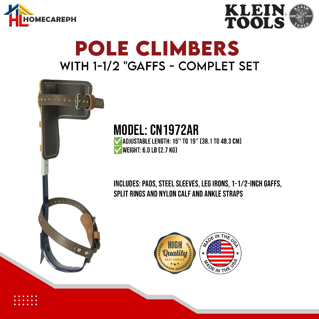 Kleins Tools Pole Climber with 1-1/2" Gaffs (Complete Set) CN1972AR ...