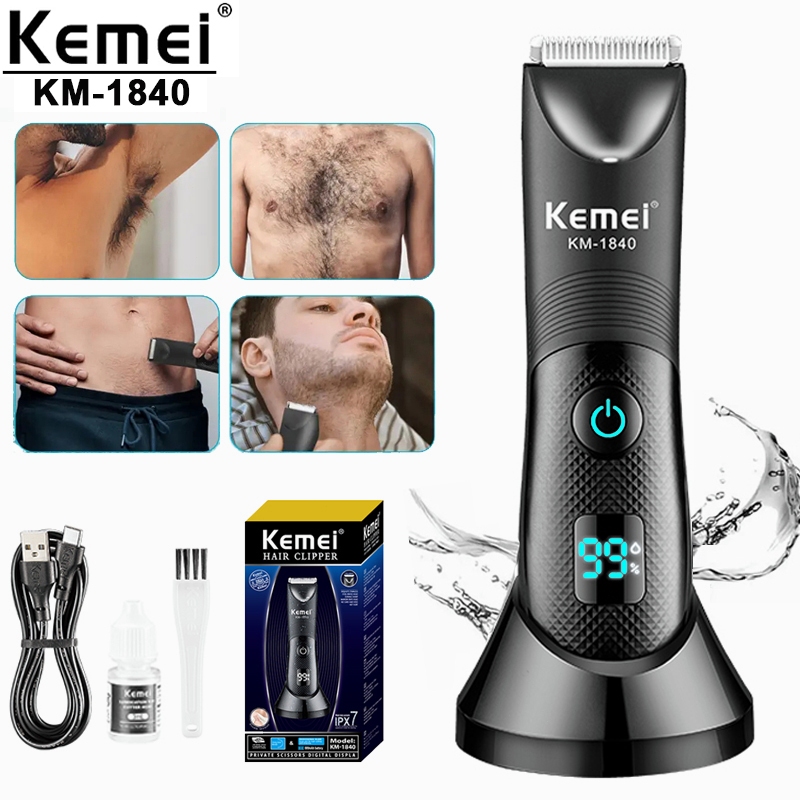Kemei KM-1838 Groin Area Hair Trimmer Waterproof Wet Dry Clippers Pubic Armpit Body Hair Razor ...