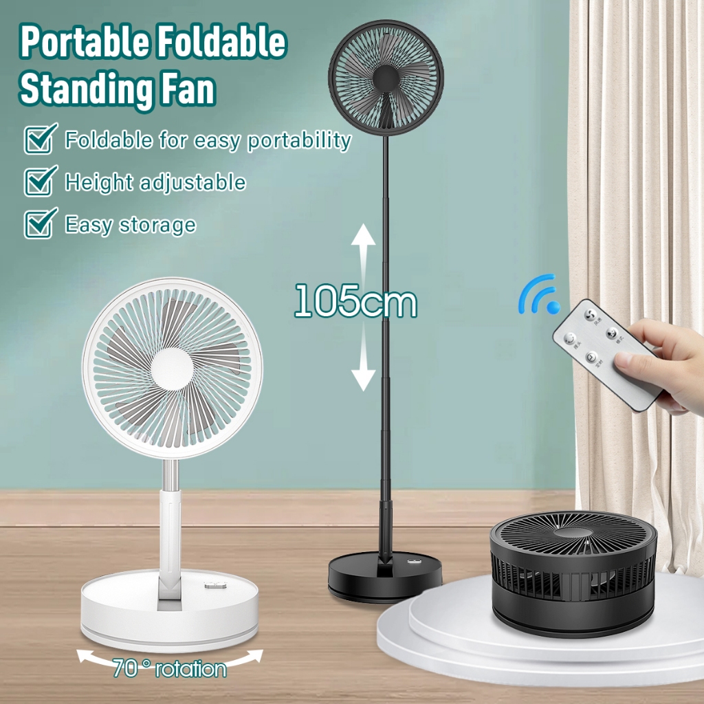 Portable Foldable Rechargeable Oscillating Fan 7200mah Remote Table ...