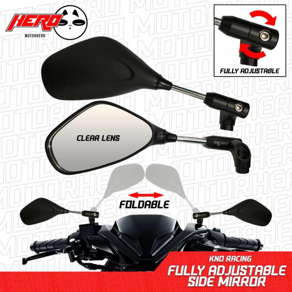 KNO Side Mirror Switchable 360° Rotation Adjustable HD Clear Lens Chrome Stem Universal | Shopee ...