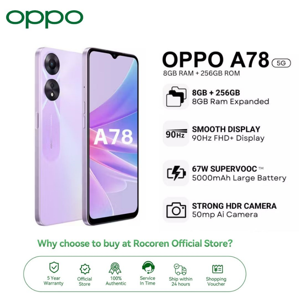 𝑶𝑷𝑷𝑶 A78 Smartphone l 8GB RAM + 256GB ROM | 67W SUPERVOOC | 5000mAh ...