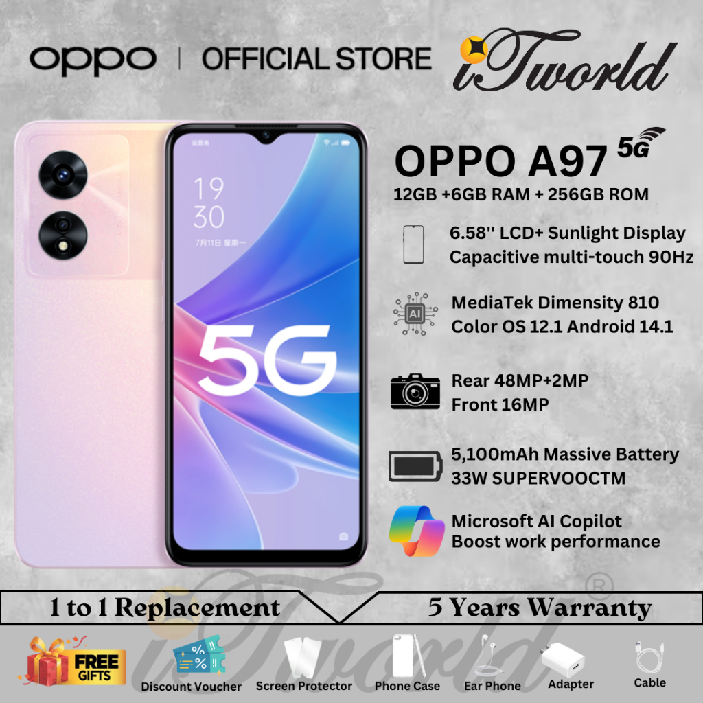𝐎𝐏𝐏𝐎 A97 5G| 12GB RAM+256GB ROM | MediaTek Dimensity 810 | 33W SUPERVOOC |5000mAh Battery ...