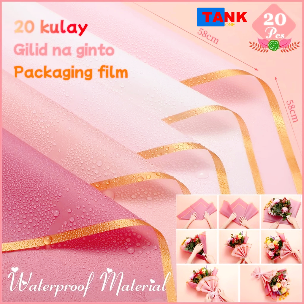 20Pcs Flower Wrapper Paper Matte Jelly Gold Border Paper for Florist ...