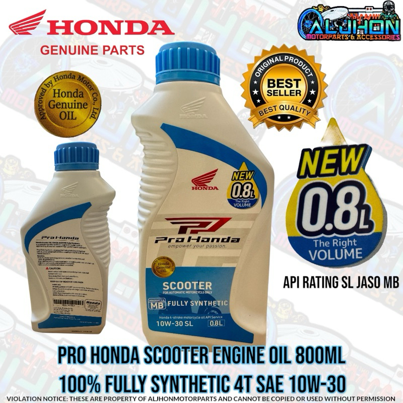 PRO HONDA SCOOTER BLUE 800ML 1L ENGINE OIL 100% FULLY SYNTHETIC 4T SAE ...